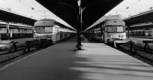 Trains in Station on October 24, 1985 by Rue des Archives – Art print ...